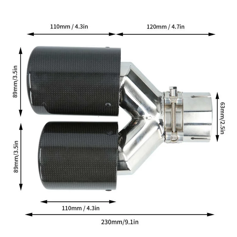 Universal Dual Exhaust Tip Glossy Carbon Fiber Stainless Steel Y-Shape ...