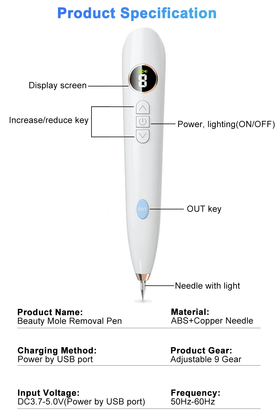 Stylo Laser Plasma à 9 niveaux, élimine les grains de beauté, les ...