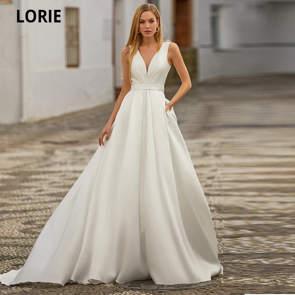 LORIE-Robe-de-Mari-e-en-Satin-Blanc-pour-Femme-Tenue-de-Plage-Style ...
