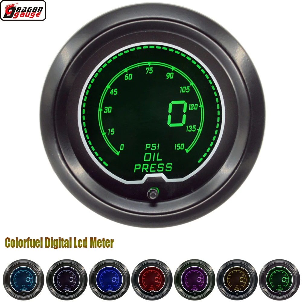 Dragon-52mm-7-Colors-Backlight-LCD-Digital-Auto-Car-Oil-Pressure-Gauge ...