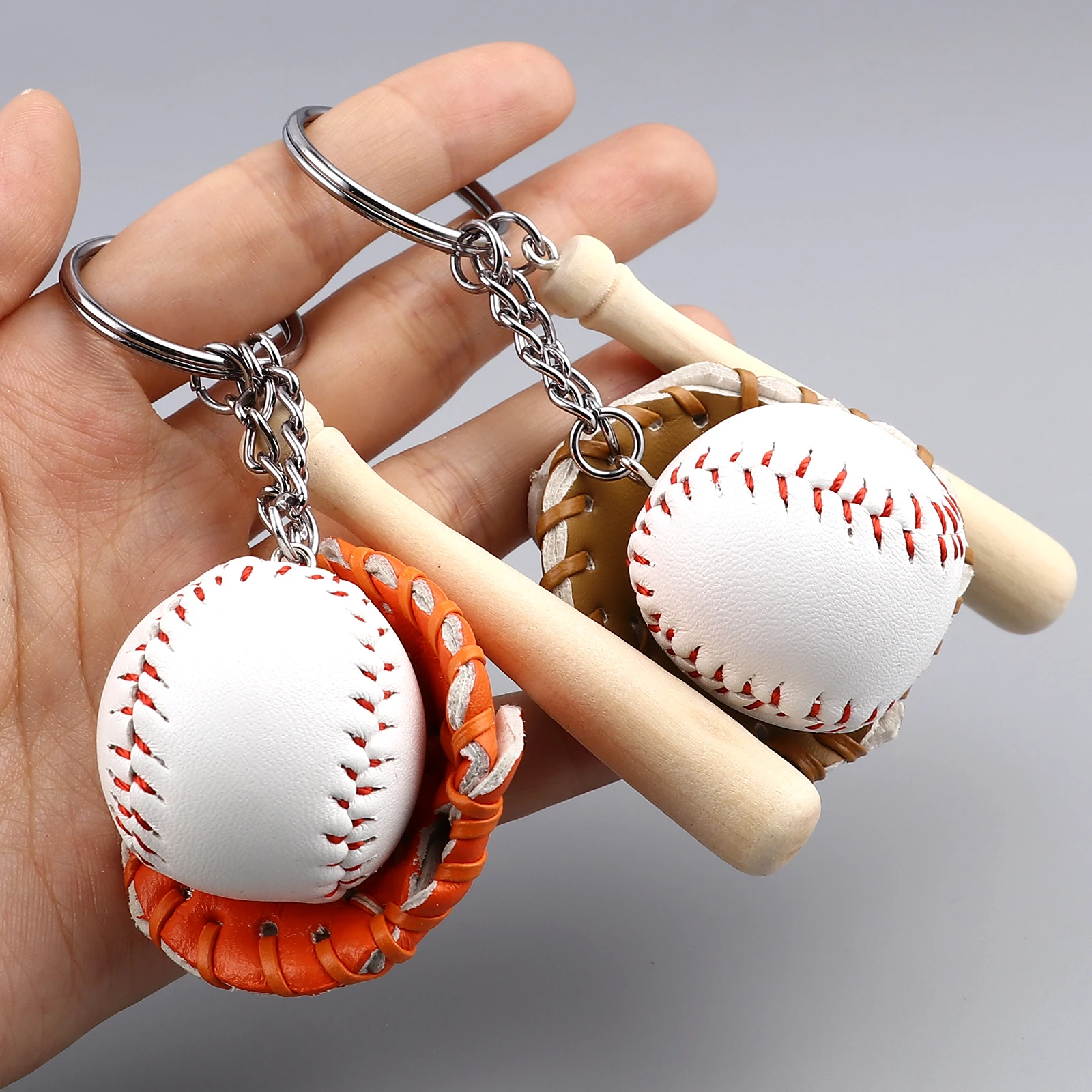 Mini Three-piece Baseball Glove Wooden Bat Keychain Sports Car Key ...