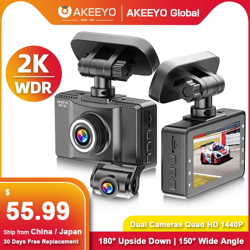 Akeeyo Aky-e1 Dash Cam 2k Dual Cameras 150 Degree Car Recorder Gps Night Vision Wide Angle Ip67 ...