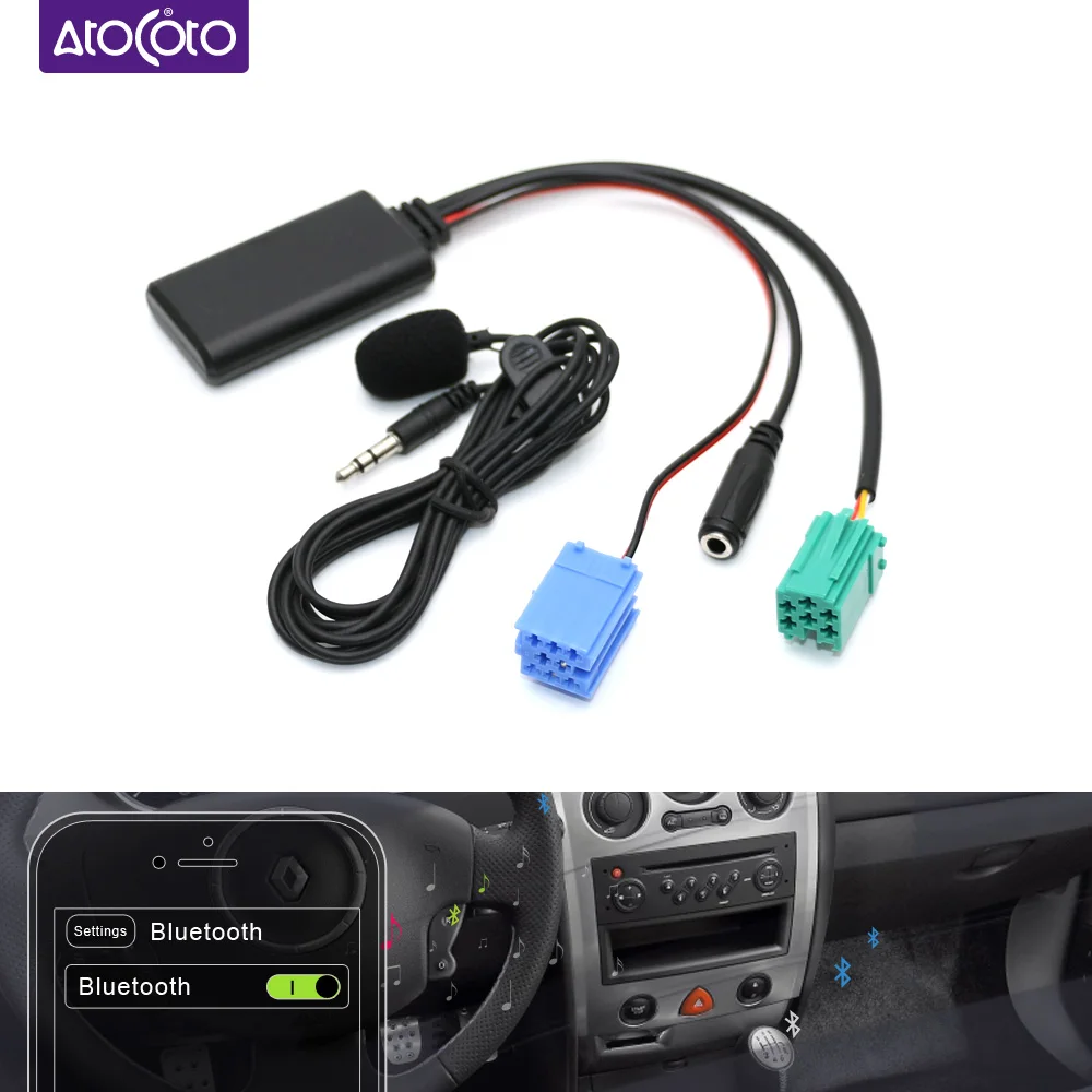 Car-Bluetooth-5-0-AUX-Cable-Microphone-Handsfree-Mobile-Phone-Free-Calling-Adapter-for-Renault ...