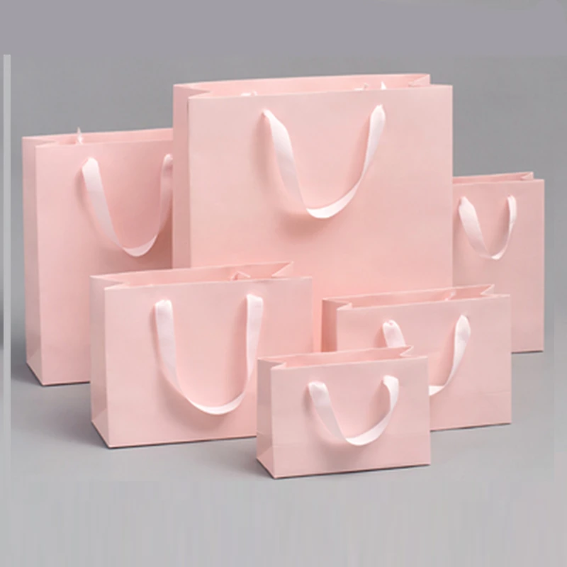 Light Pink Paper Bags With Ribbon Handles Candy Gift Accessories ...
