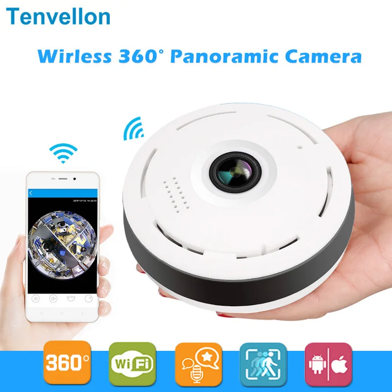 Cámara IP de 360 grados con Wifi, cámara panorámica de ojo de pez HD 960P, 1,3 MP, V380, IPC ...