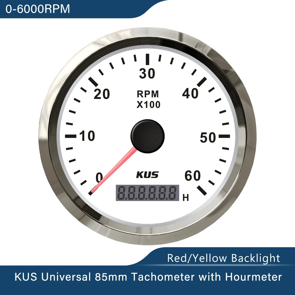 Kus 85mm Tachometer Rpm Gauge Rev Meter With Hour Meter 3000rpm 4000rpm ...