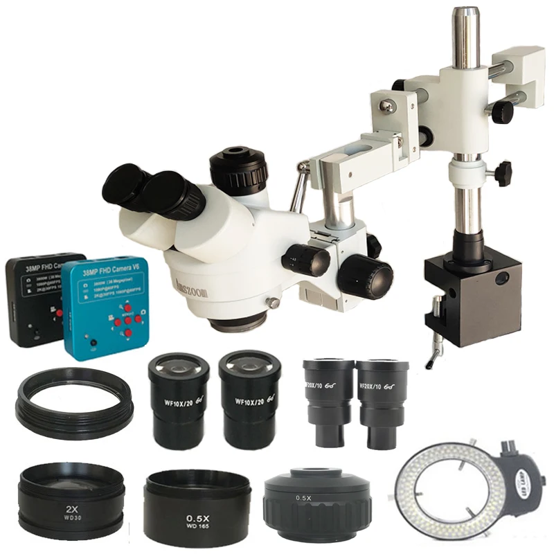 3-5X-180X-Simul-Focal-Trinocular-Double-Arm-Clamp-Microscope-38MP-2K-HD ...