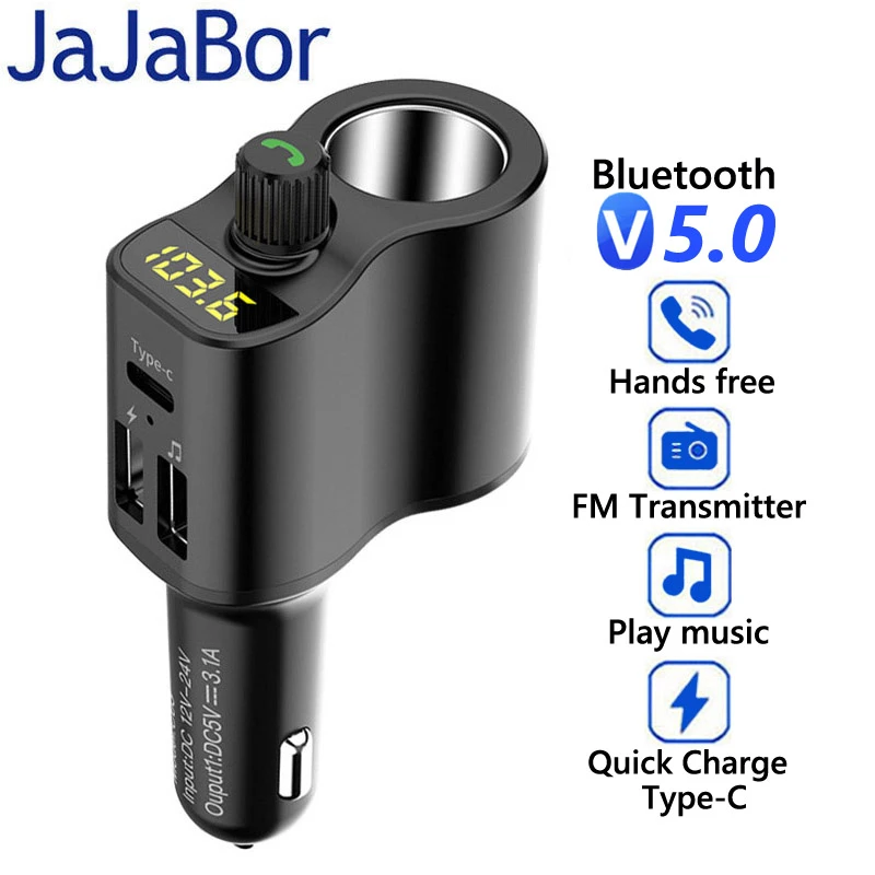 JaJaBor FM Transmitter Bluetooth 5.0 Car Kit Handsfree Car Music Player Cigarette Lighter Socket ...