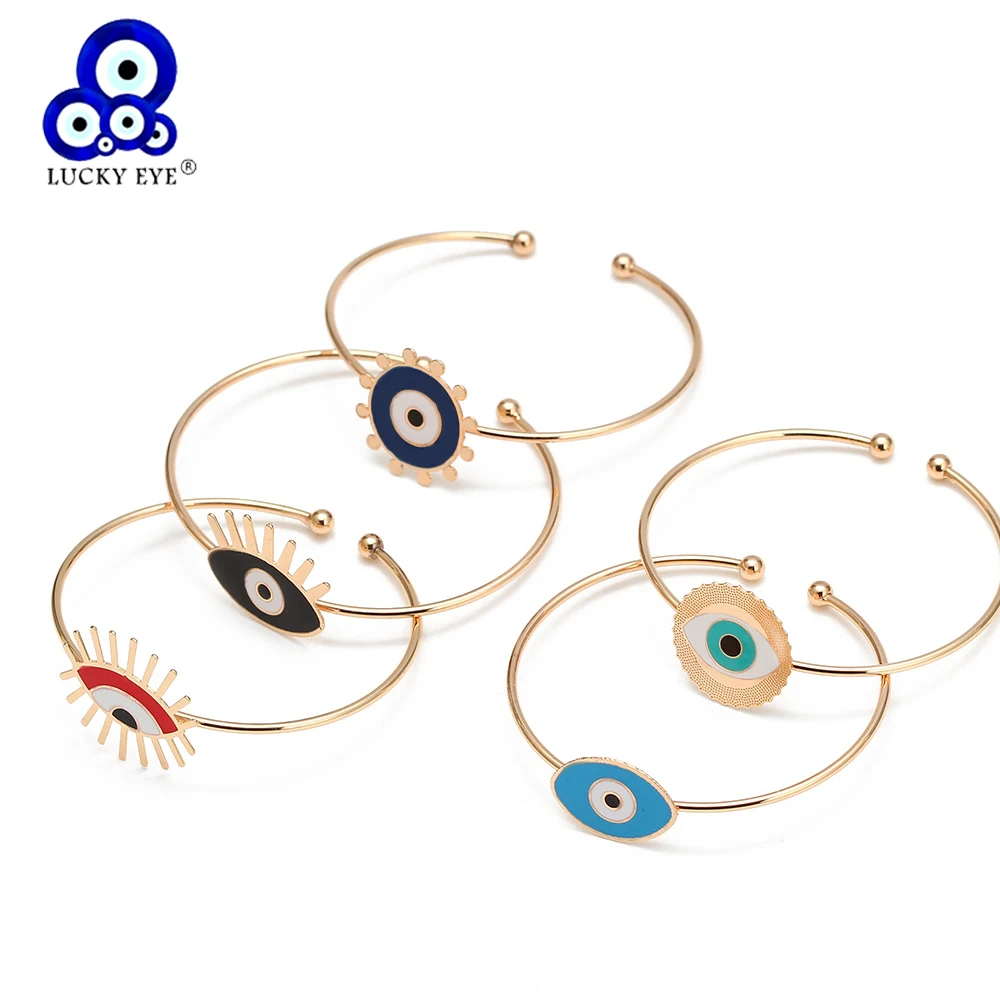 Lucky Eye Multi Color Turkish Evil Eye Bangle Gold Color Open Cuff ...