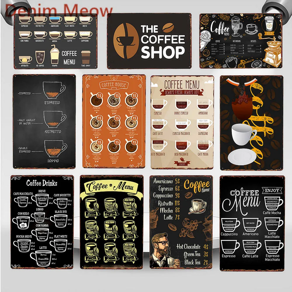 Coffee Menu Metal Tin Signs Vintage Drink Wall Art Poster The Coffee ...