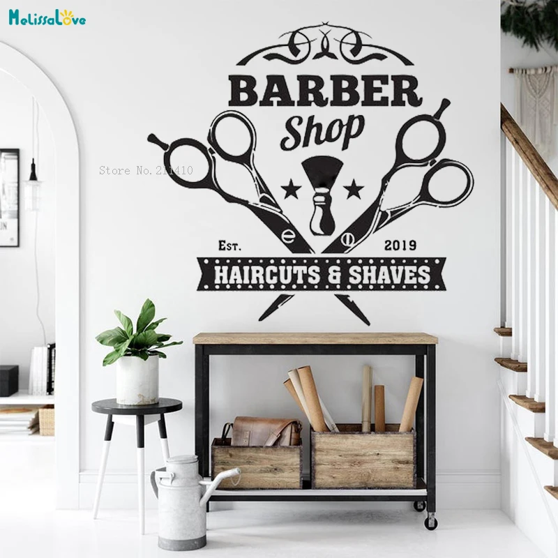 Wall Décor Barbershop Wall Decal Shop Design Barber Decal Scissors ...