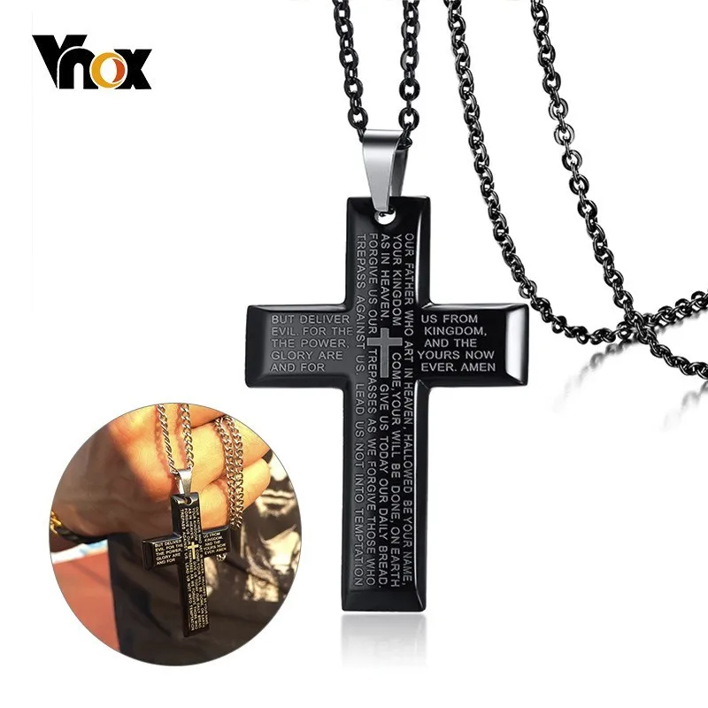 Colgantes de Cruz negros Vnox para hombres, collar con versículo ...