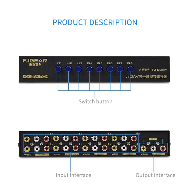 AV Switch Box 2/4/8 in 1 out AV Audio Video Signal Composite for HDTV ...