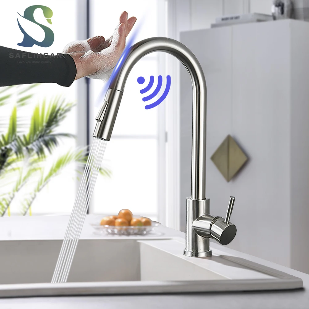 Smart Sensor Touch Kitchen Sink Faucet Brushed Nickel Poll Out Spout ...