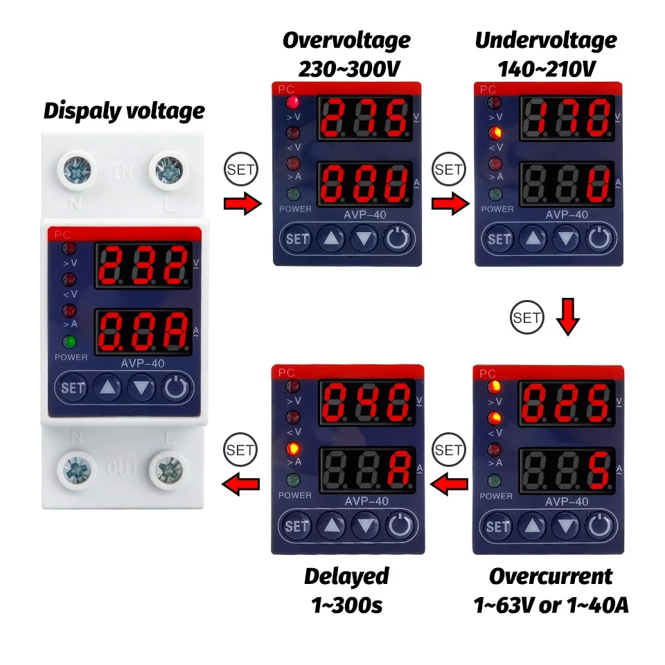 Generic Multiple Current 40a 63a 230v Ac Adjustable Voltage Protector ...