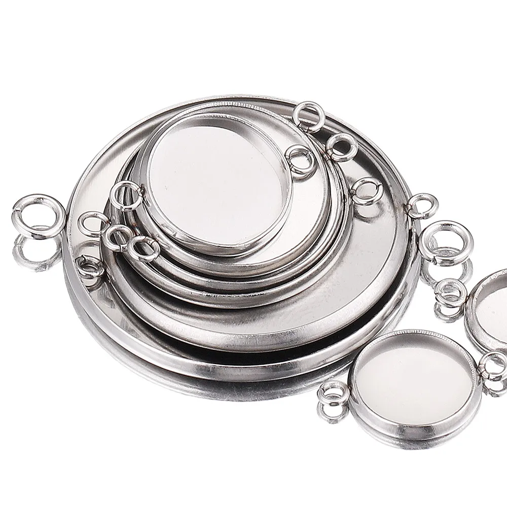 20pcs 16 20 25mm Stainless Steel Resin Cabochons Base Tray Bezels ...
