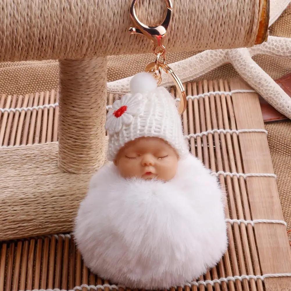 2021 New Cute Sleeping Baby Fluffy Pompom Plush Doll Hanging Pendant ...