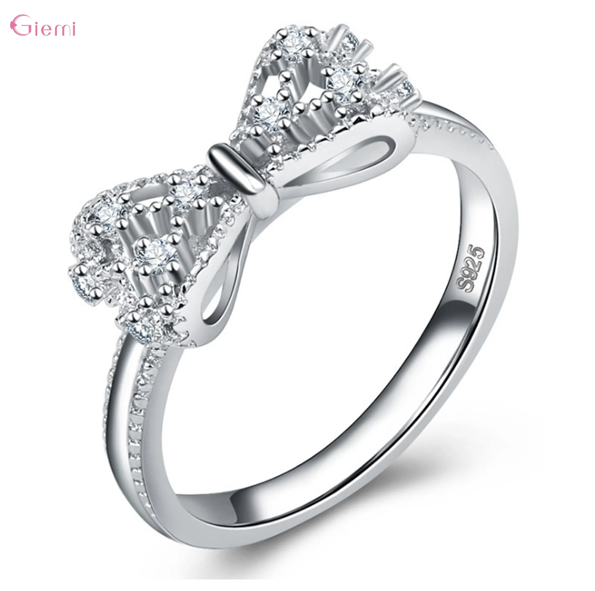 925-Sterling-Silver-Bowknot-Bow-Knot-Cubic-Zirconia-Rhinestone-Rings-For-Women-Fashion-Trendy ...