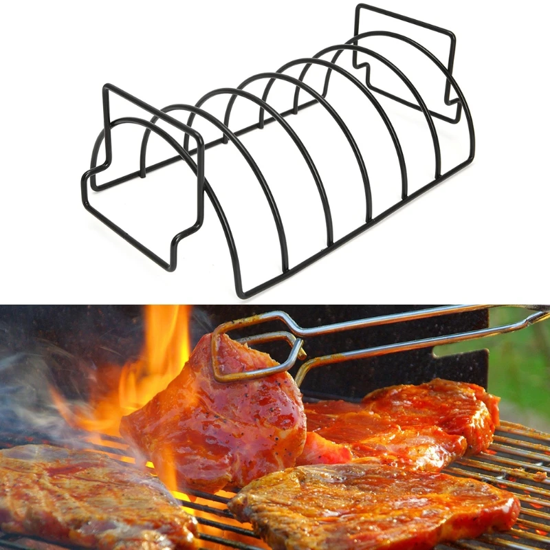 Non-stick Metal Wire Stand Bbq Grill Steak Holder Roasting Rib Rack ...