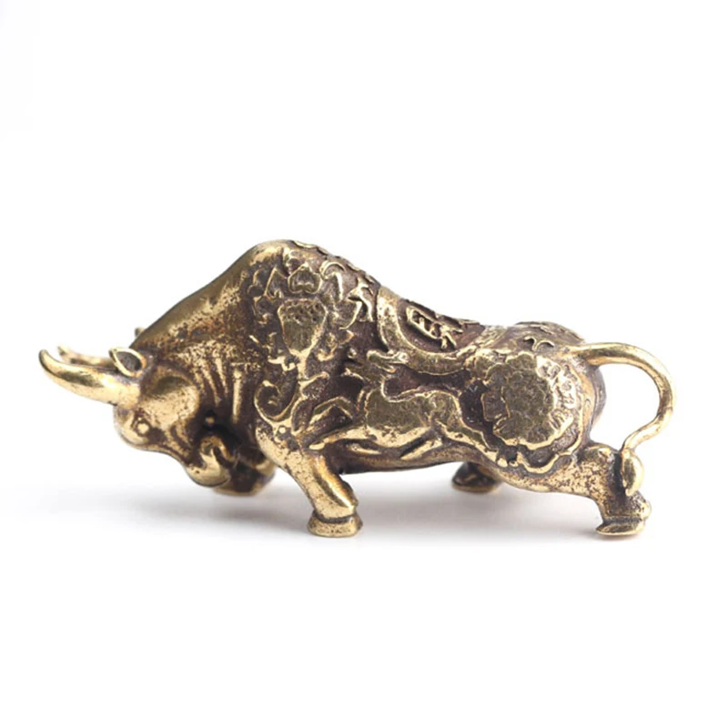 Retro Copper Bull Animal Statue Ornament Home Office Desktop Decoration ...