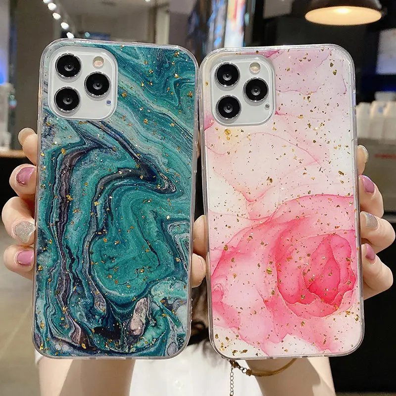 Funda de teléfono con lámina dorada de mármol degradado, carcasa ...