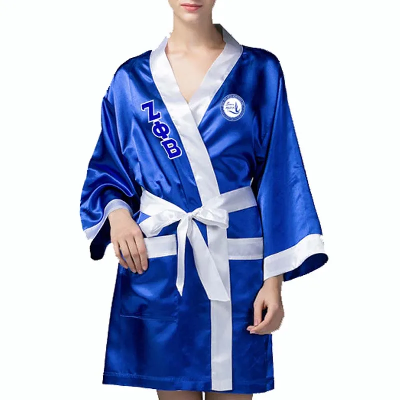 Custom-Greek-Letter-Sorority-White-Blue-ZPB-Robe-Sleepwear-Silk-Half ...