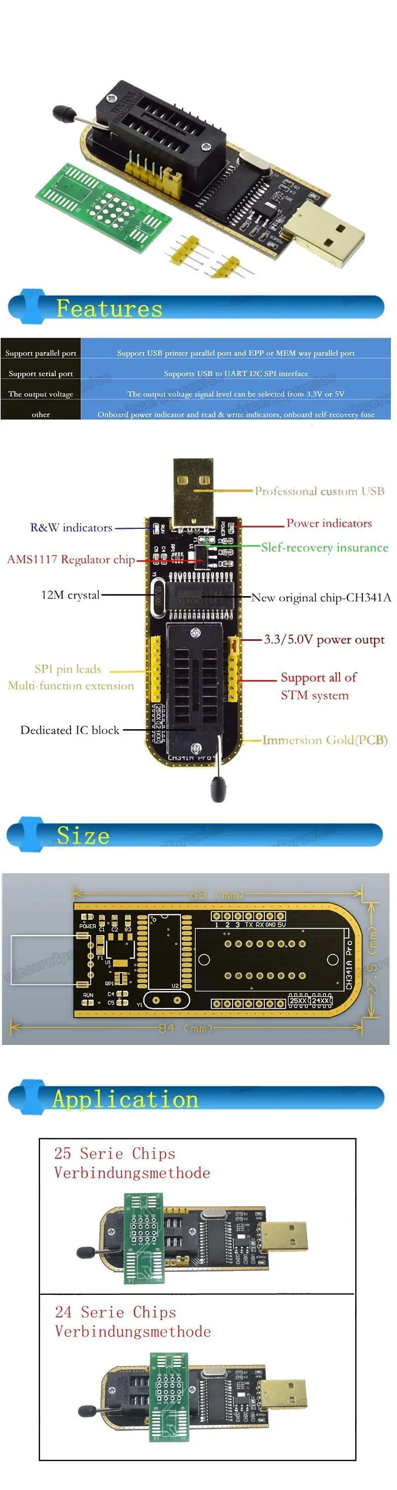 TZT USB программатор CH341A/CH341B для EEPROM 24/25 series | AliExpress