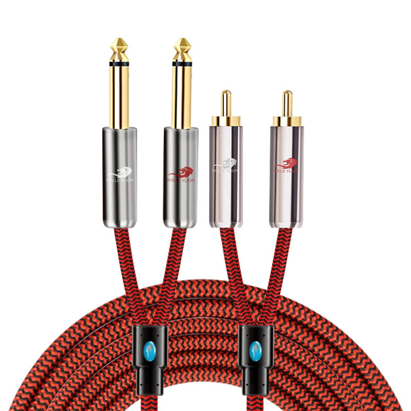 Double 2 Rca To Dual 1/4" Mono 6.35mm Male Jack Audio Cable Mixer ...