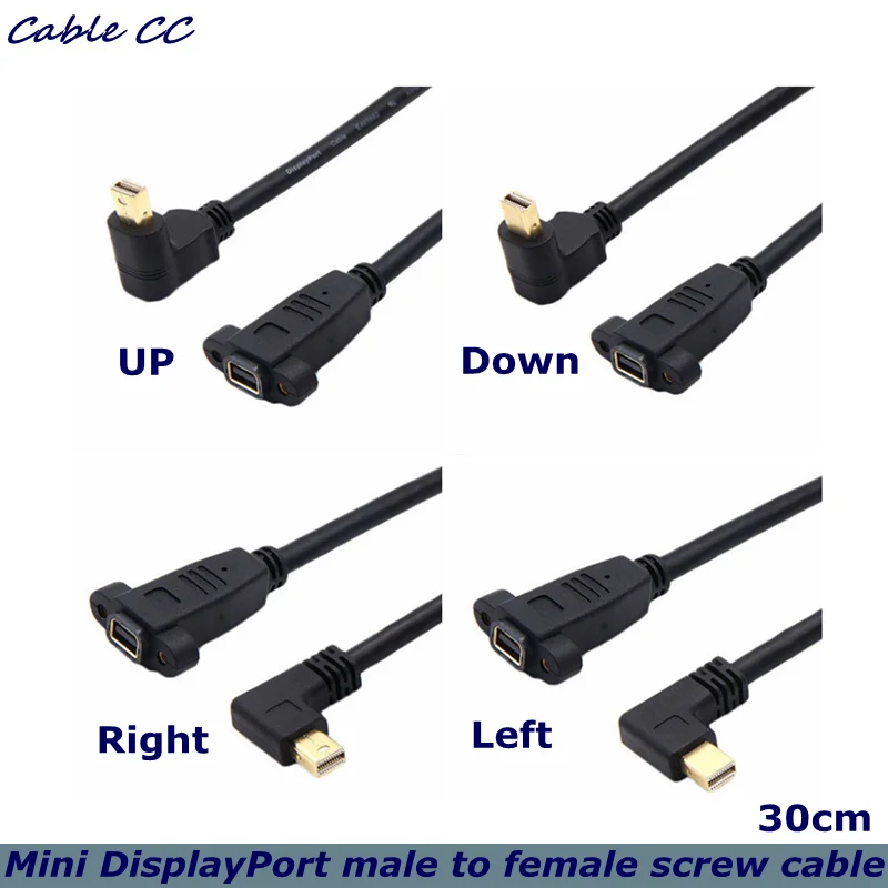 30cm 90 Degree Mini DisplayPort DP Male to Female with Screw Panel ...