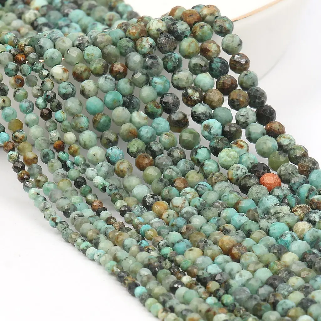 2 3 4mm 자연면 처리 된 아프리카 청록색 돌 구슬 DIY 쥬얼리에 대 한 라운드 느슨한 스페이서 비즈 팔찌 액세서리 만들기 ...