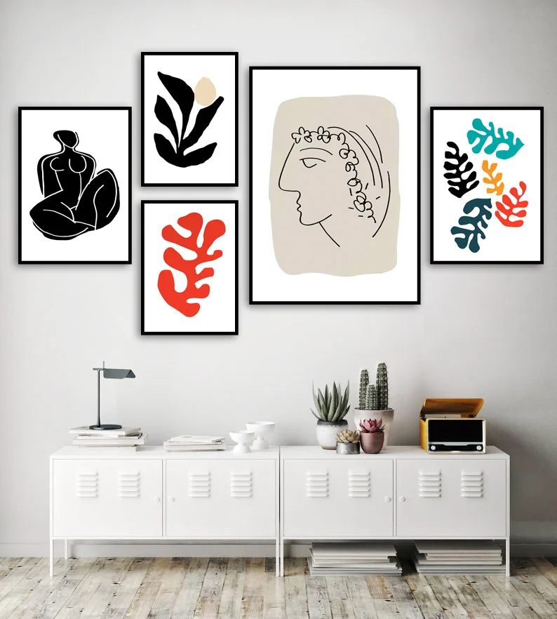Abstrakte Matisse Schwarz Mädchen Korallen Blätter Wand Kunst Leinwand Malerei Nordic Poster Und ...