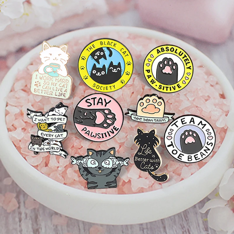 Cat Paws Team Enamel Pin Custom Kitten Cat Fish Pawsitive Toe Brooches ...