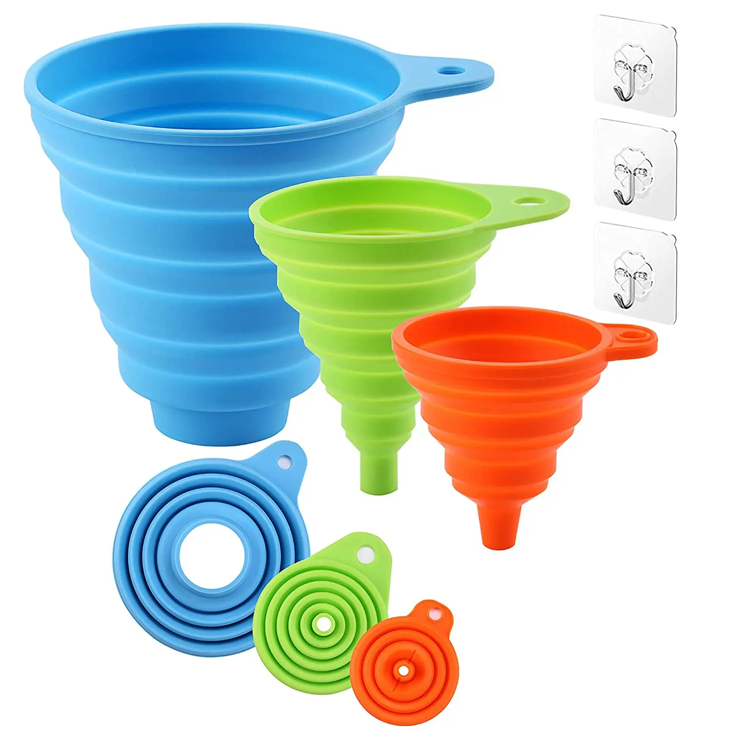 3 pc Silicone Collapsible Foldable Funnel Household Kitchen Cooking ...