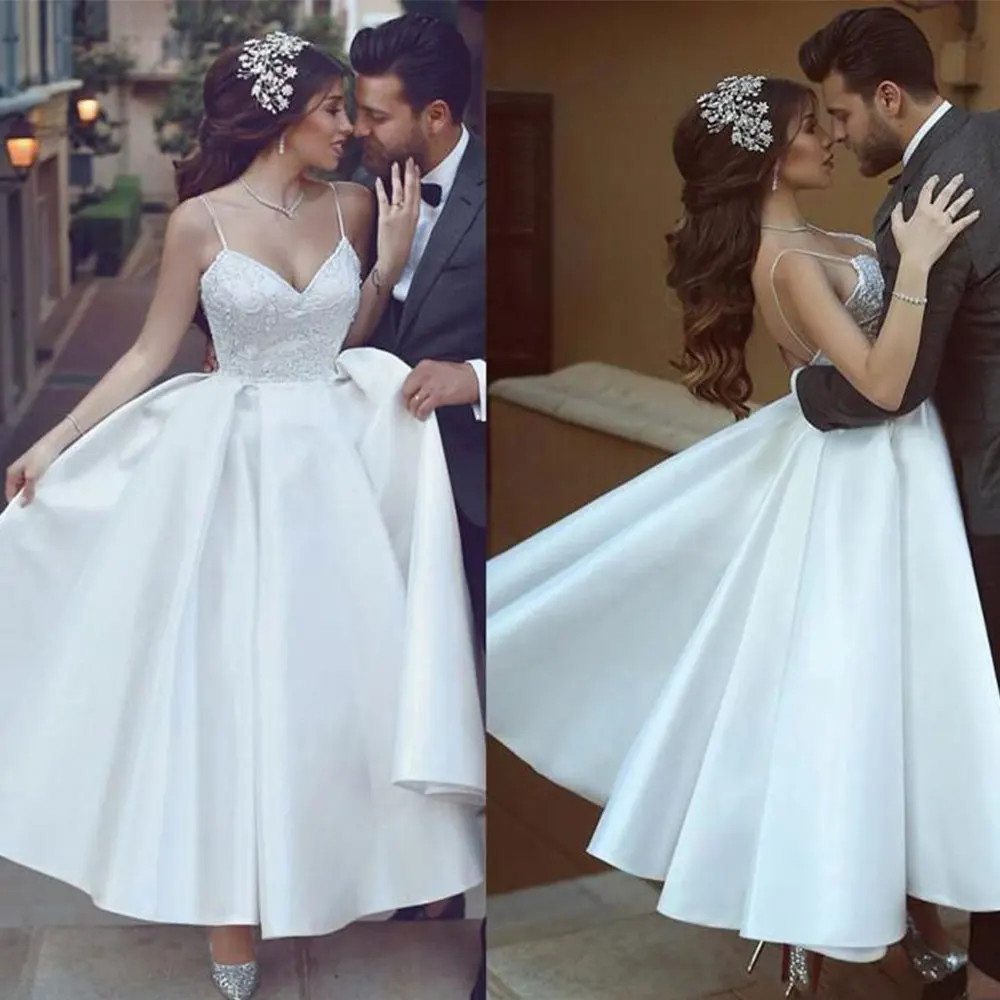 2022 짧은 a 라인 레이스 웨딩 드레스 빈티지 스파게티 백리스 비치 가운 가든 비치 플러스 사이즈 Bridal Vestidos De Novia|결혼식 드레스 ...