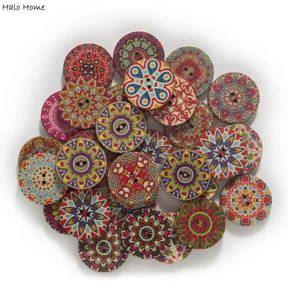50-100pcs-Retro-Series-Painted-Round-Wood-Buttons-Handwork-Sewing ...