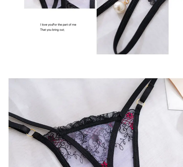 Culotte-slip,String ouvert avec pendentif en perles pour femmes,sous ...