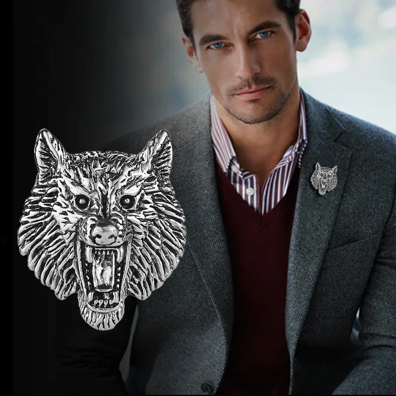 New-Vintage-Wolf-Head-Metal-Brooch-Pin-Suit-Coat-Badge-Animal-Lapel ...