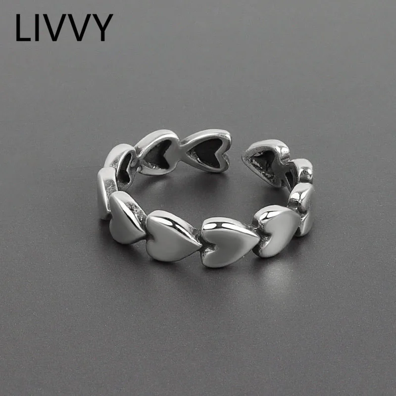 LIVVY Silver Color Love Heart Connecting Ring Female Fashion Charm ...