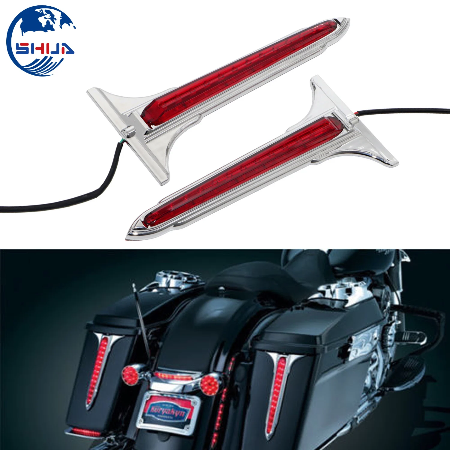 Chrome Red Led Rear Saddle Bag Accent Lights With Red Lenses For Harley ...