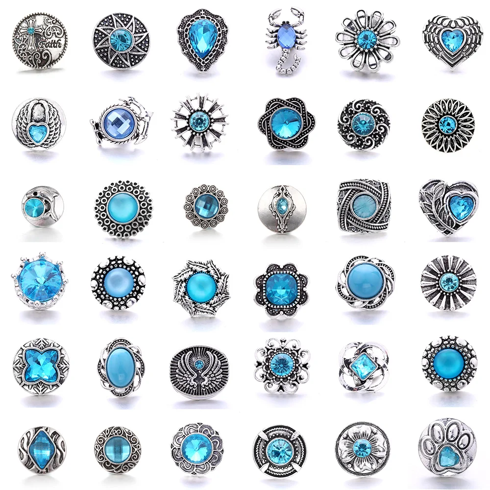 New 5pcs/lot Snap Button Jewelry 40 Style Light Blue Crystal Rhinestone ...