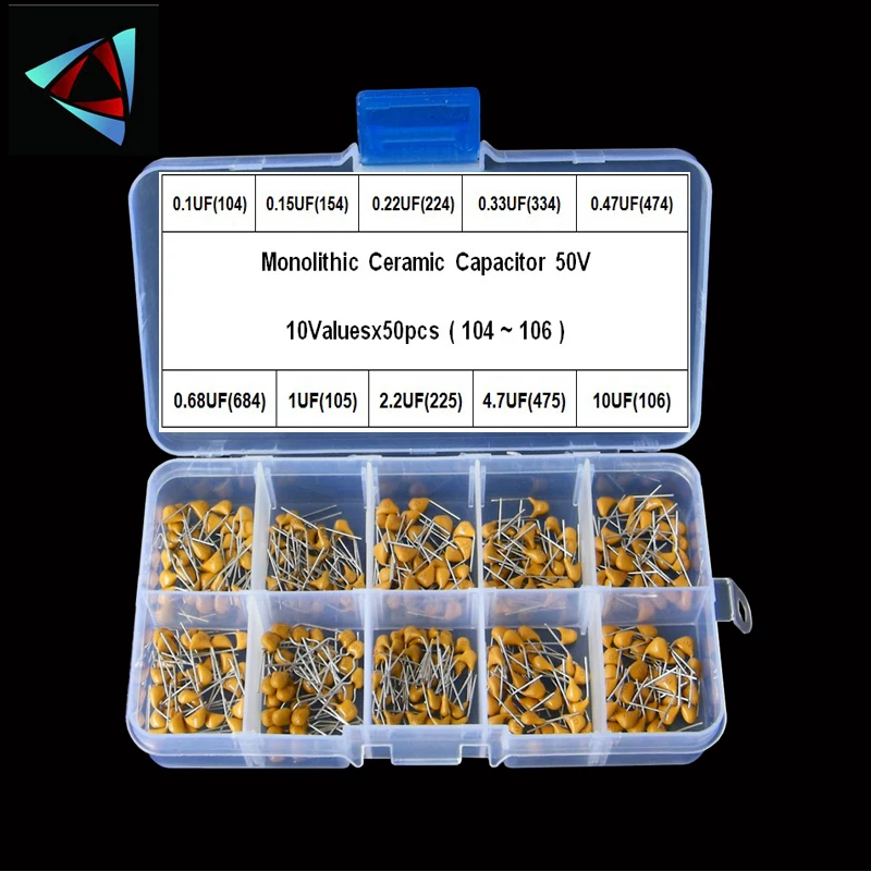 500pcs 10valuesx50 0.1uf~10uf (104~106) Multilayer/monolithic Ceramic ...