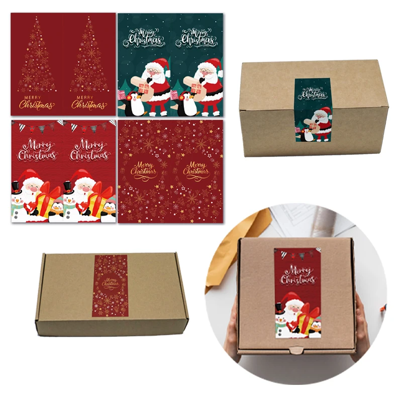 50 Sheets/pack Rectangular Shape Merry Christmas Stickers Gift Box ...