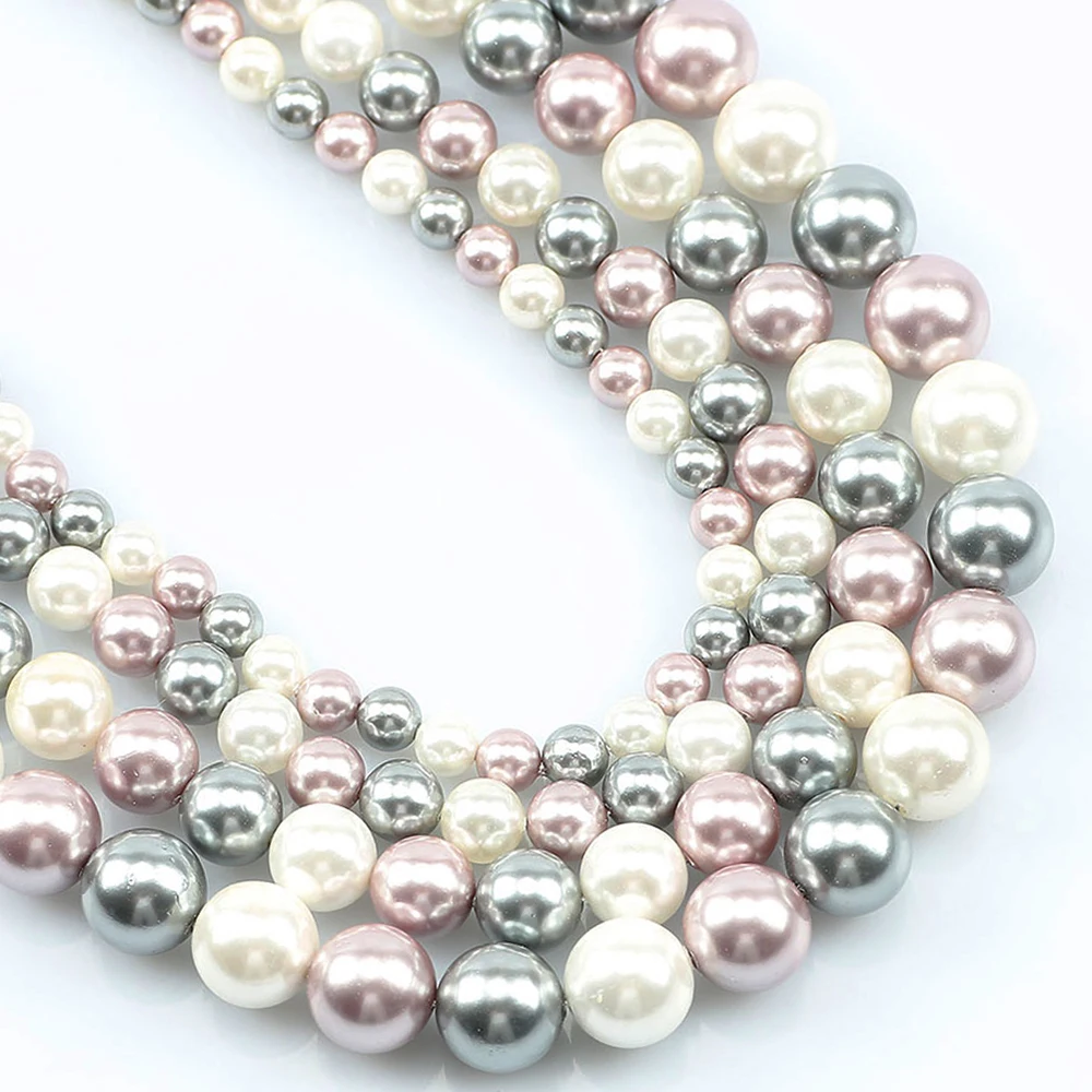Natural White Gray Purple Plated Shell Pearl Beads 6/8/10/12mm Smooth ...