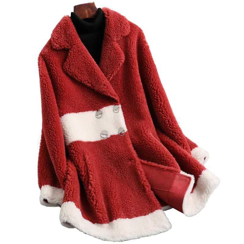 100% ovelhas shearing jaqueta feminina outono inverno real casaco de pele feminino coreano ...