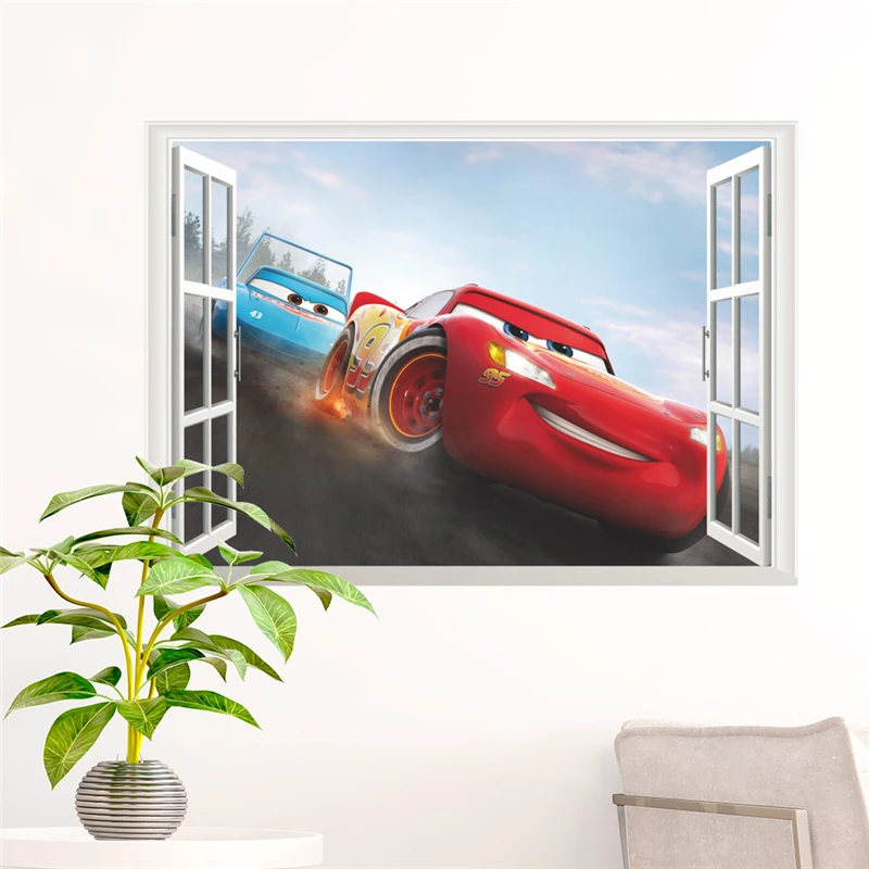 3d effect lightning mcqueen window wall stickers home decor living room ...