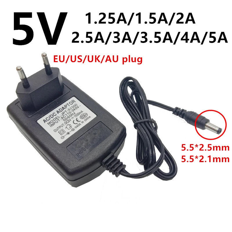 5v 5 Volt Ac Dc Universal Power Adapter Supply 1.25a 1.5a 2a 2.5a 3a 3 ...