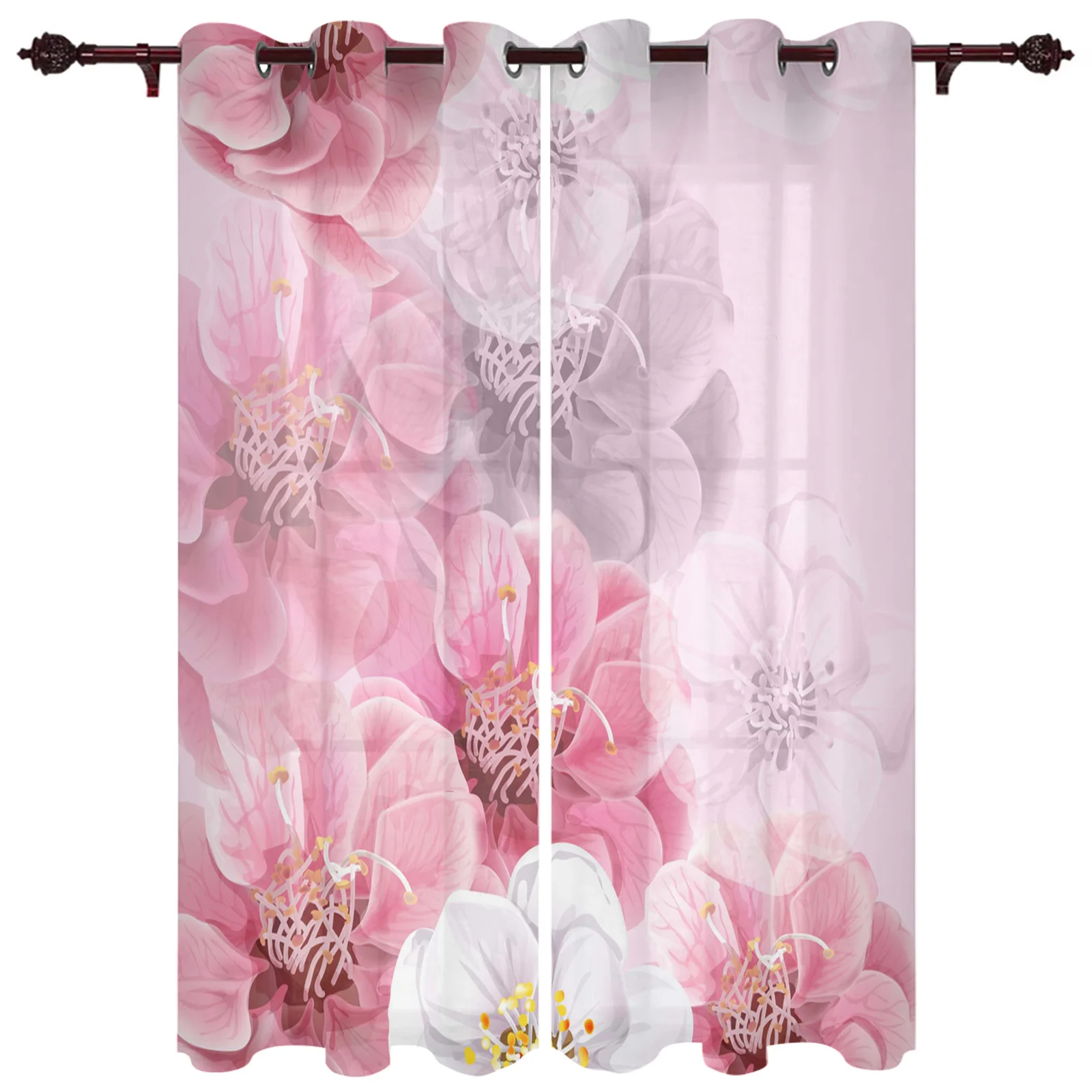 Spring Flower Pink Kitchen Curtain Kids Bedroom Living Room Balcony ...