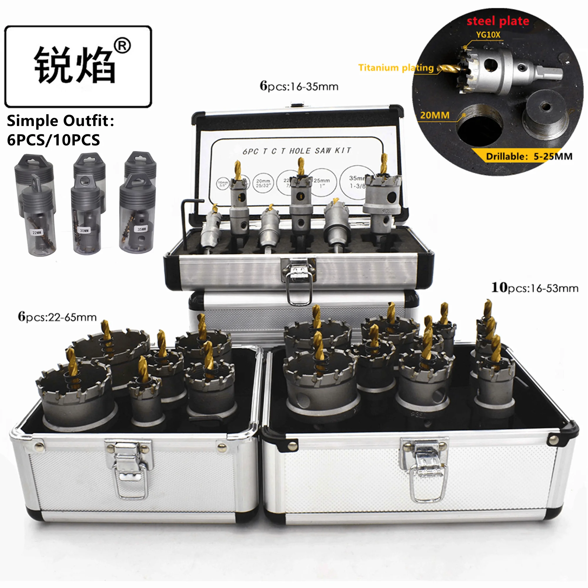 Free Shipping 6pcs，10pcs/Set 16-65mm Drilling crown for metal TCT Hole ...