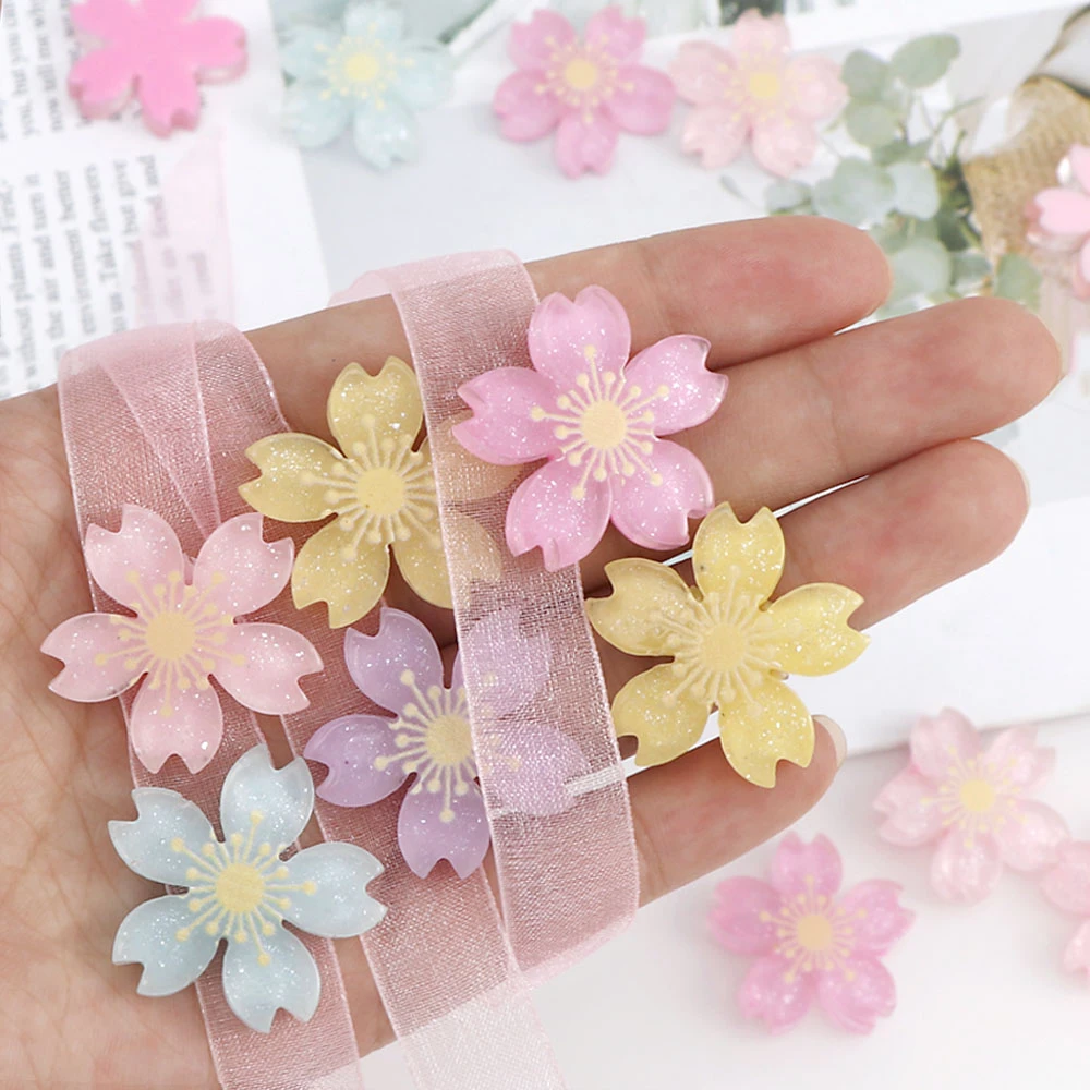 20Pcs Beautiful DIY Mix Color Cherry Blossoms Resin Flatback ...