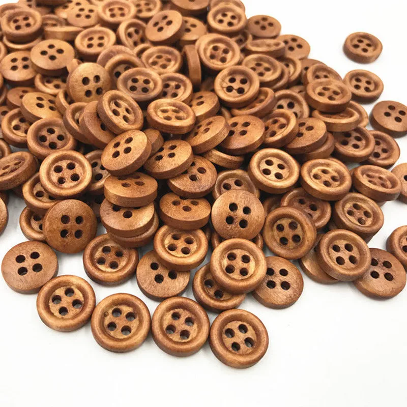 Diy 200x Wooden Brown Buttons Sewing 4-holes Scrapbooking Round Button ...